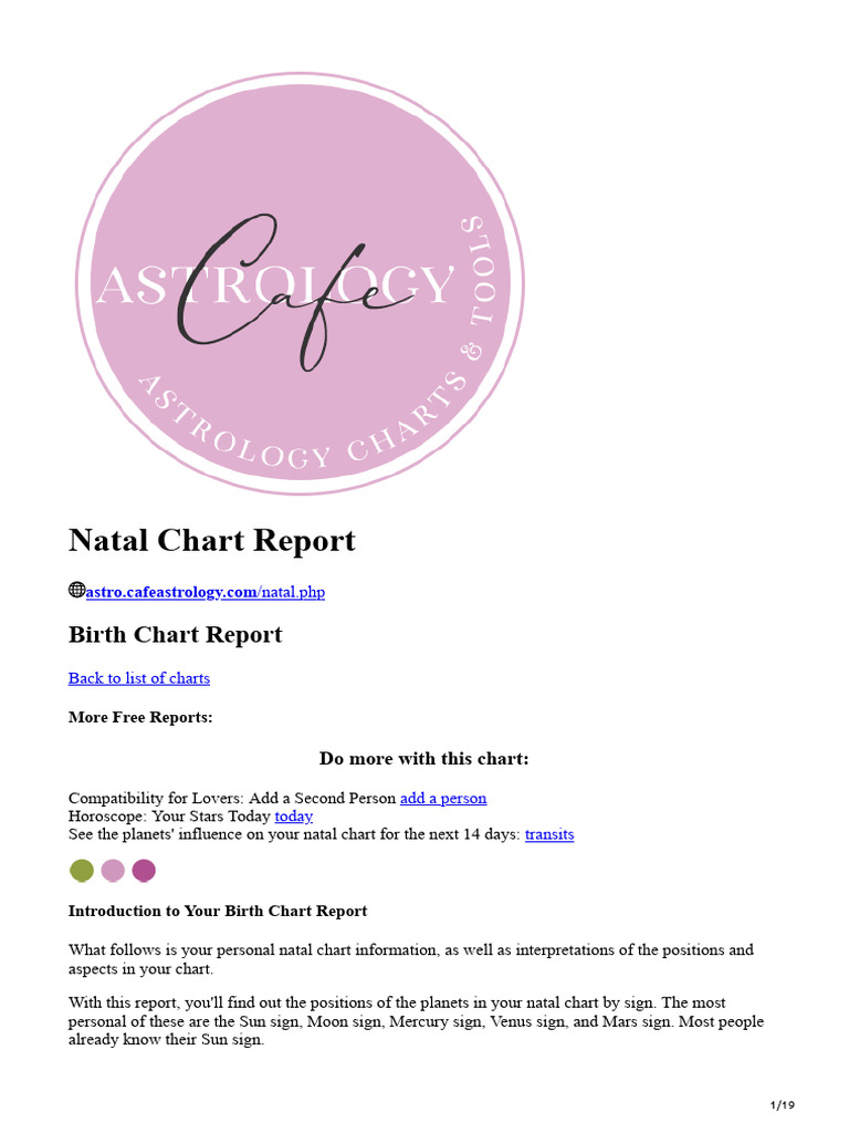 Natal Chart Report | PDF | Planets In Astrology | Horoscope