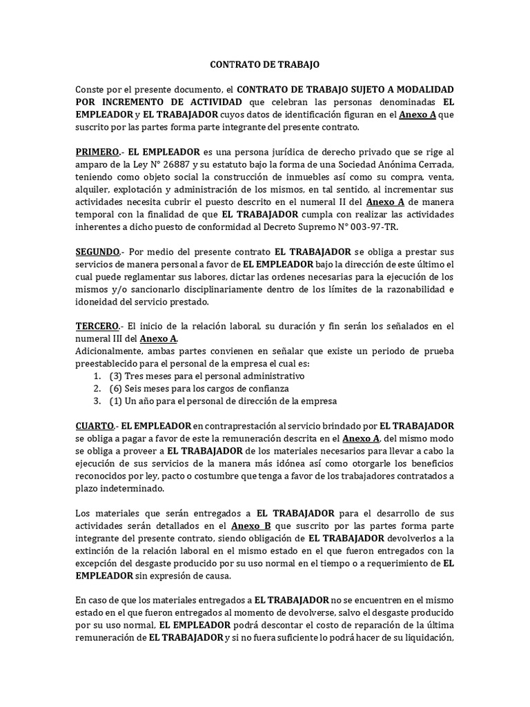 Contrato de Trabajo | PDF | Derecho laboral | Economias