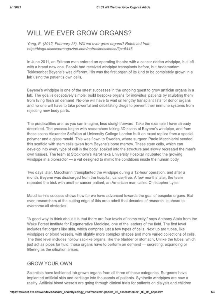 Lesson 1.03 Tissues Assignment | PDF