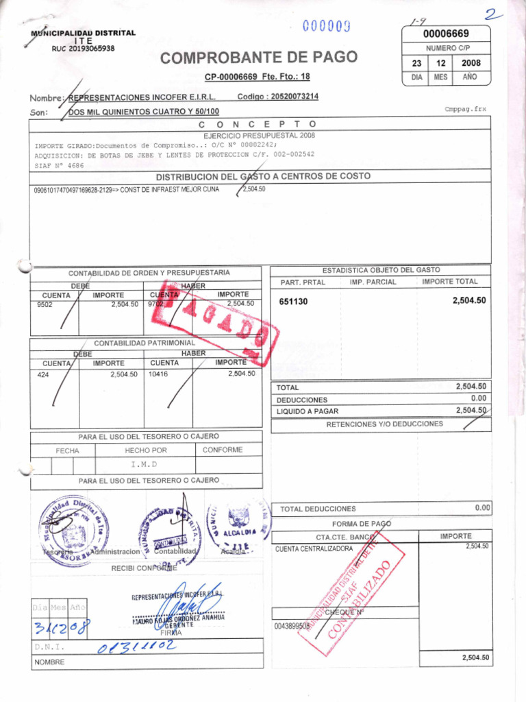 Comprobante de Pago 6669 2008 | PDF