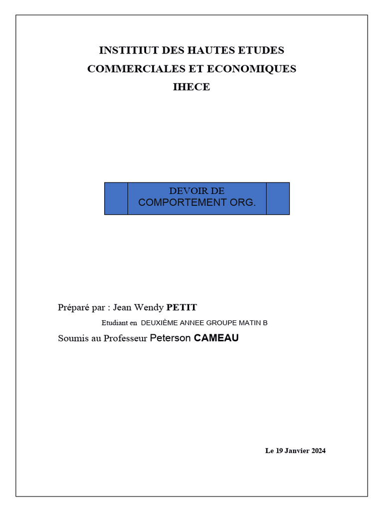 Modèle de page de couverture devoir | PDF