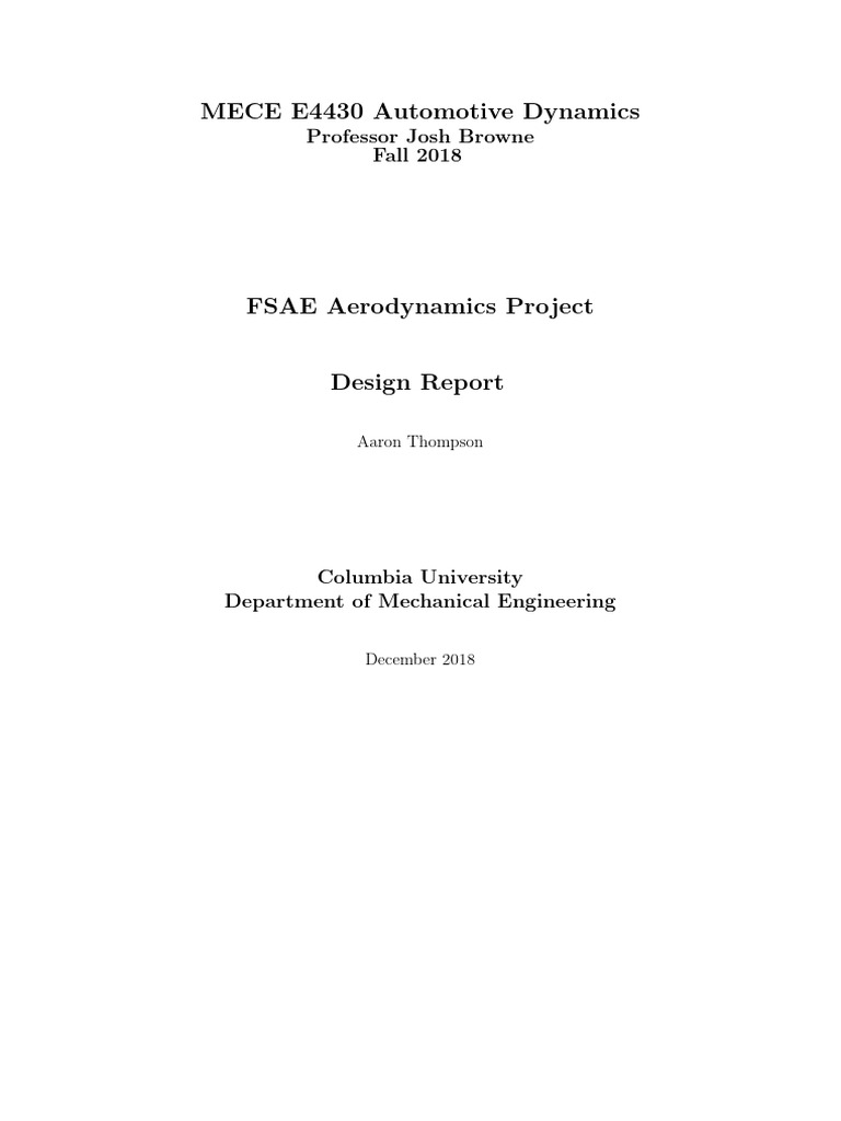 FSAE Aerodynamics Design Report Adt2136 | PDF | Lift (Force) | Drag ...