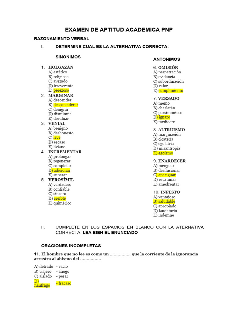 EXAMEN DE APTITUD ACADEMICA | PDF