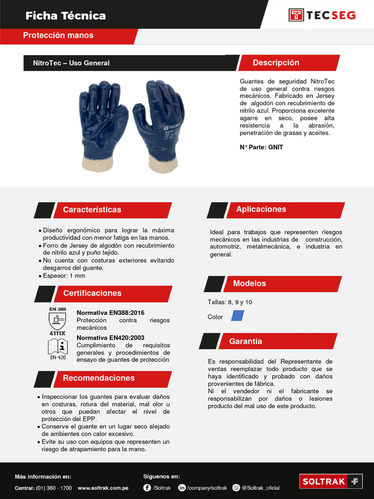 Guantes NitroTec: Seguridad Industrial | PDF | Guante