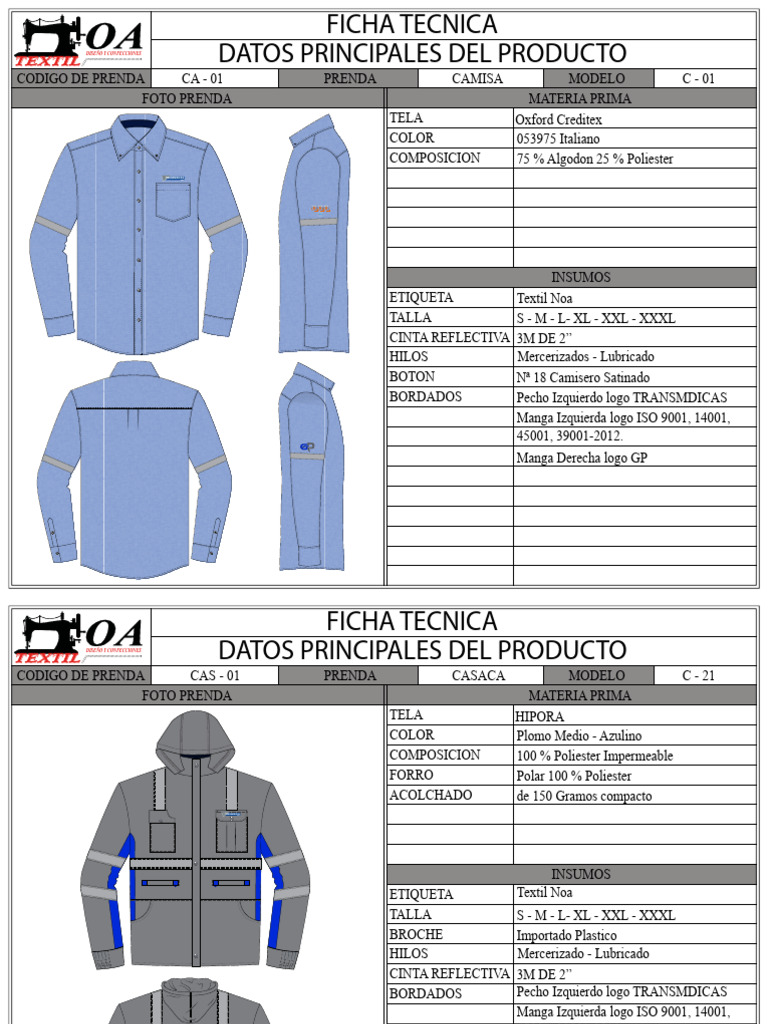 Ficha Técnica Ropa NOA | PDF | Ropa | Textiles