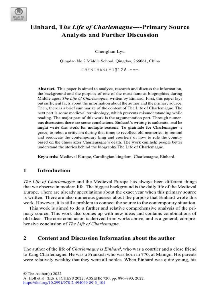 Einhard, The Life of Charlemagne - Primary Source Analysis and Further ...