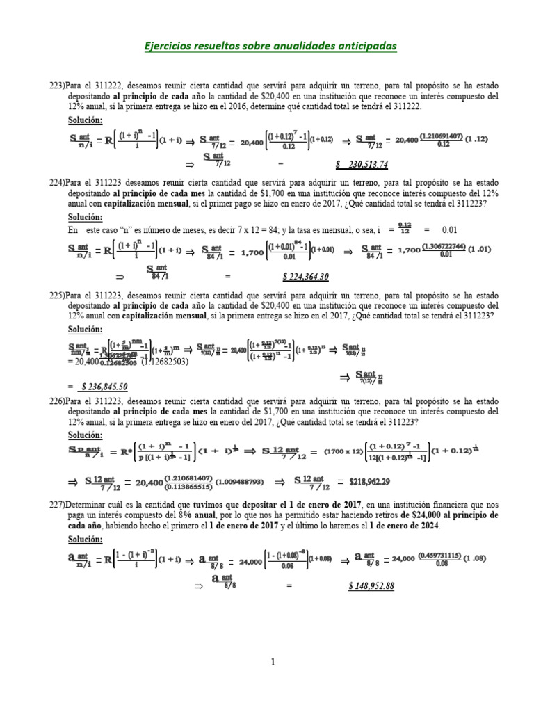 Ejercicios Resueltos Sobre Anualidades Anticipadas | PDF | Interés compuesto | Servicios financieros