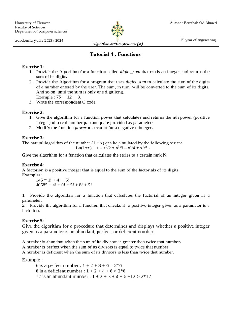 TD4 Functions | PDF | Numbers | Algorithms