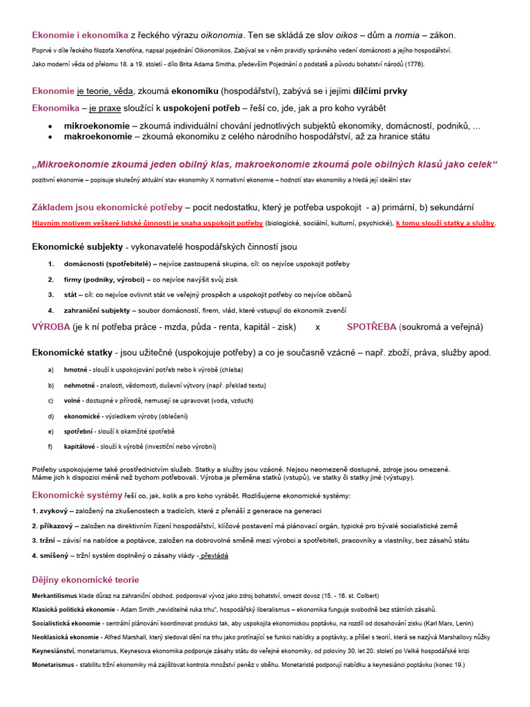 Ekonomie X Ekonomika - Zapis | PDF