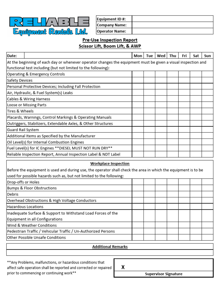 Pre Use Inspection Form | PDF