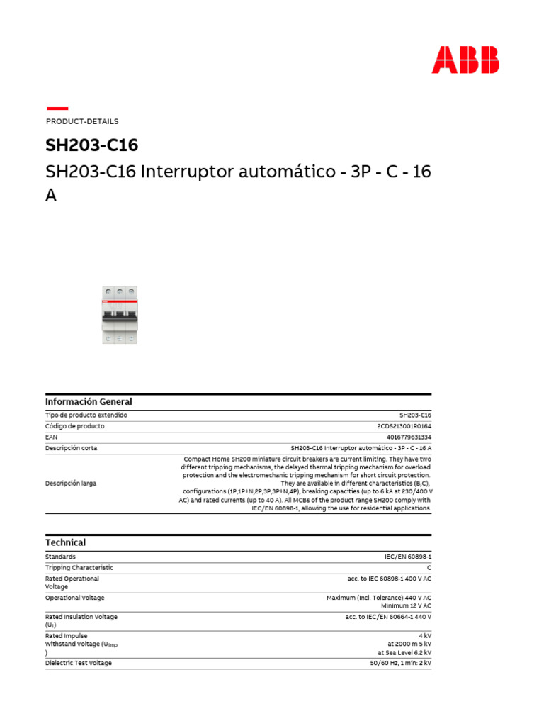 SH203-C16 3P Miniature Circuit Breaker | PDF | Electronics | Power ...