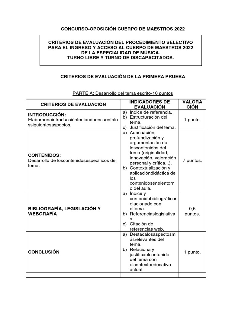 Criterios de Evaluación. Música | PDF | Evaluación | Inclusión (Educación)