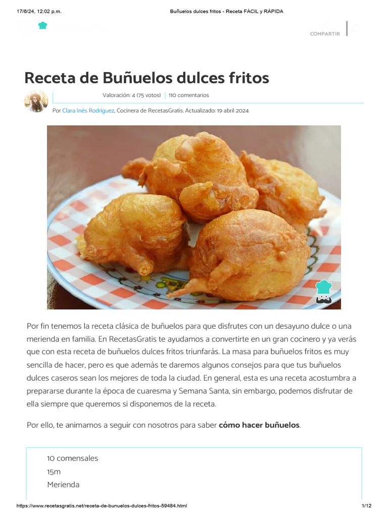 Buñuelos Dulces Fritos - Receta FÁCIL y RÁPIDA | PDF | Postres ...