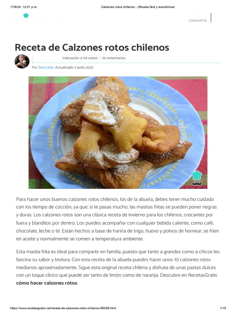 Calzones Rotos Chilenos - ¡Receta Fácil y Económica! | PDF | Alimentos ...