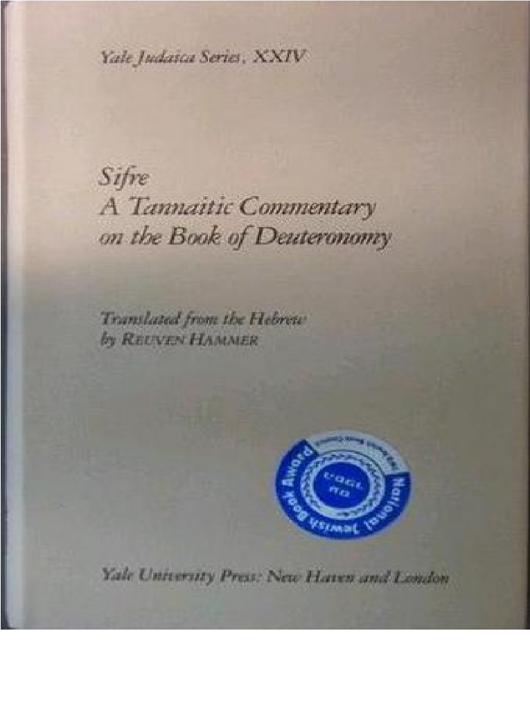 Hammer, R. - Sifre A Tannaitic Commentary On The Book of Deuteronomy ...