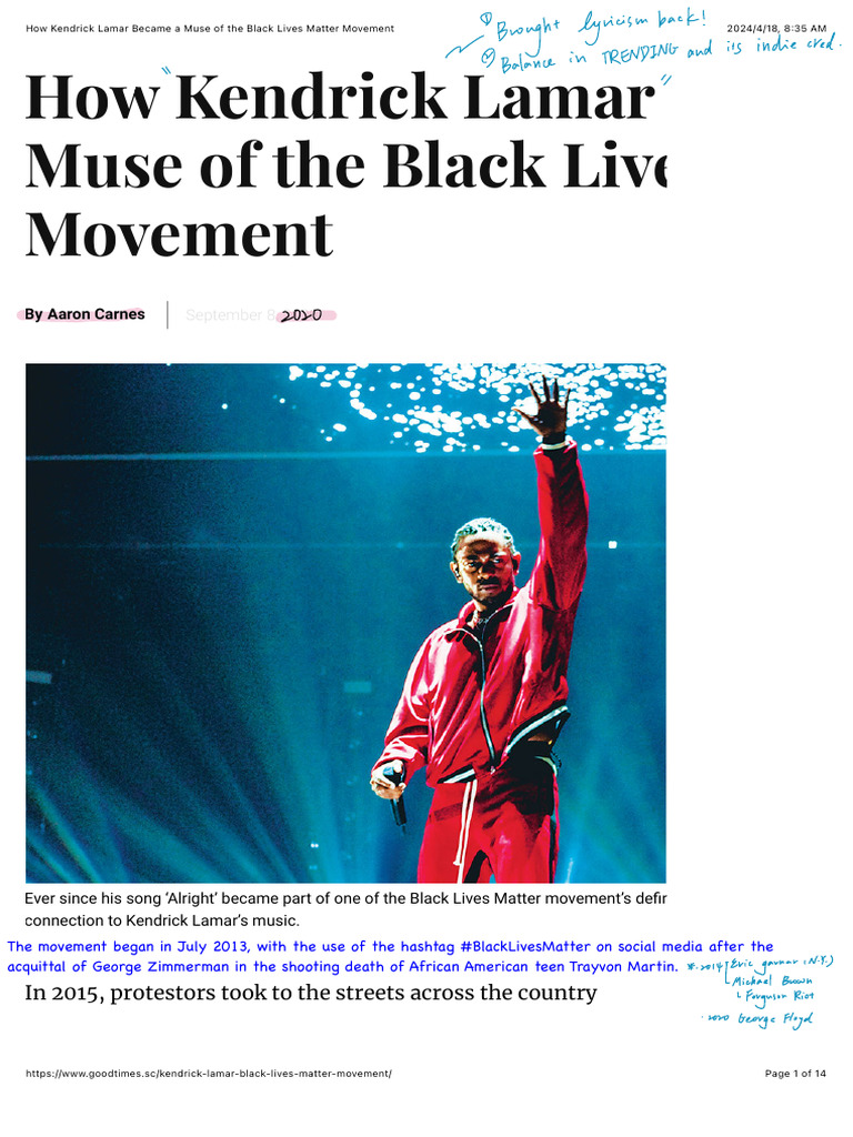 How Kendrick Lamar Became A Muse of The Black Lives Matter Movement ...