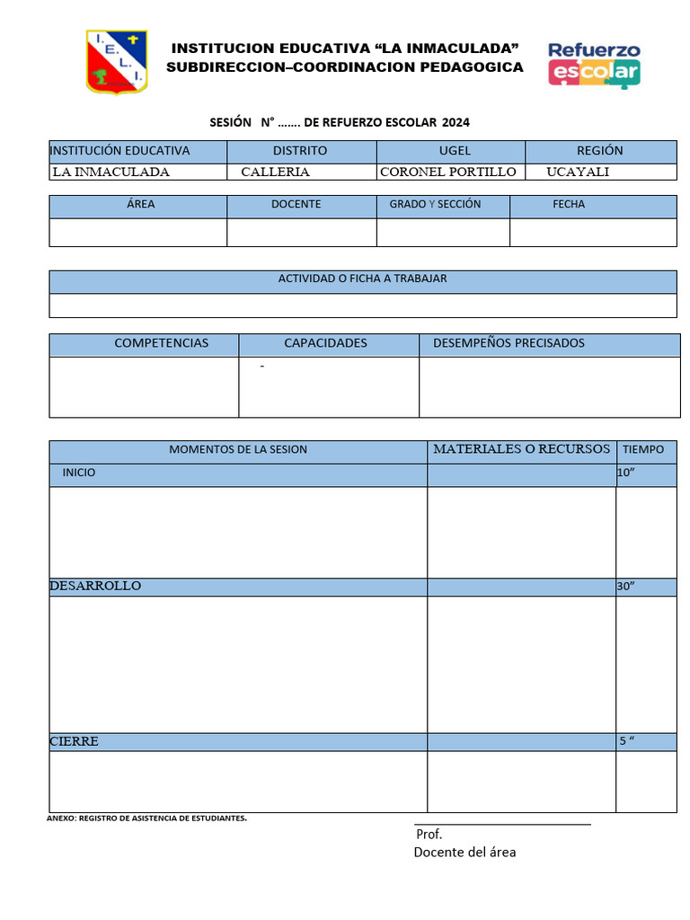 Sesion de Refuerzo Escolar 2024 | PDF