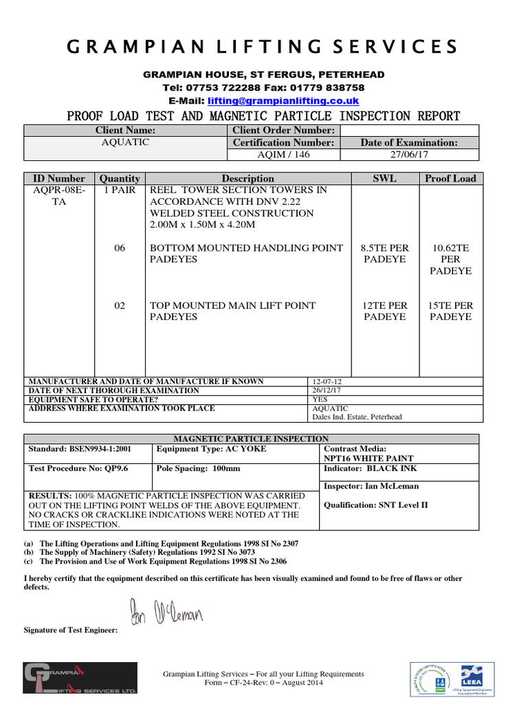 AQPR Proof Load Test Report | PDF