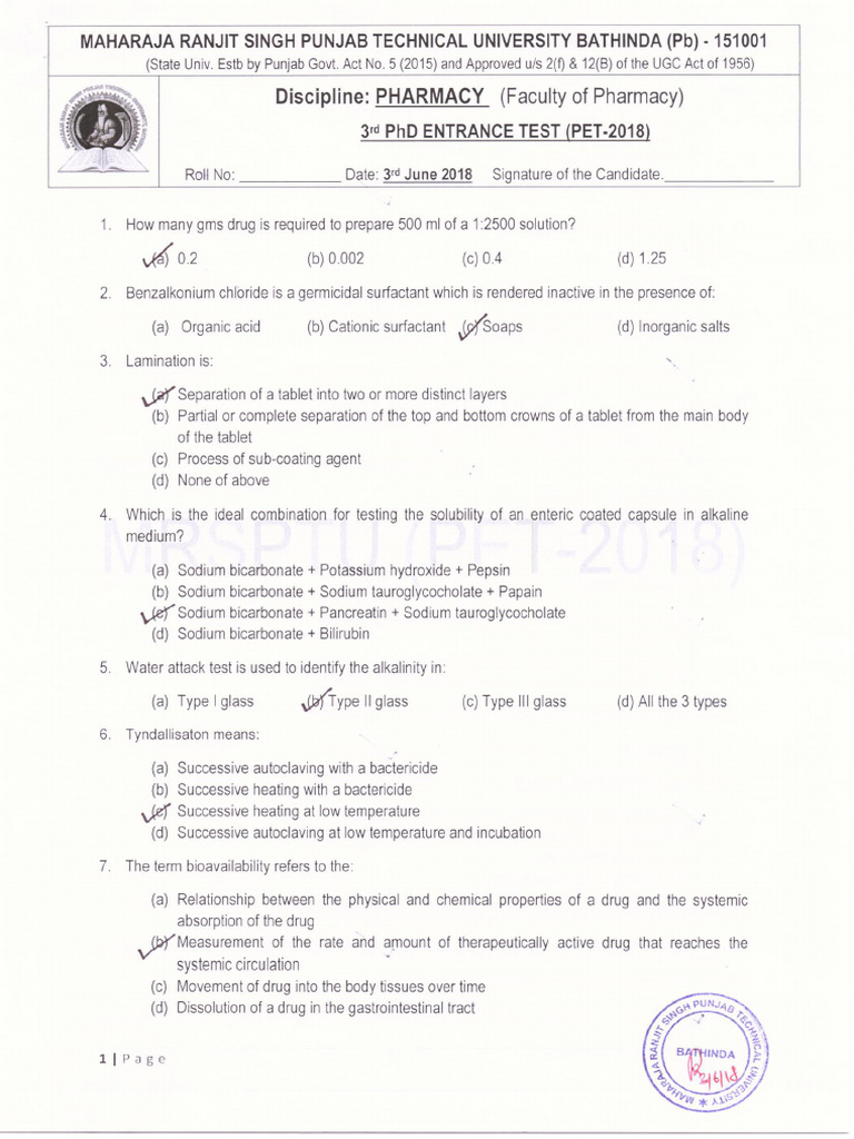 Pharmacy Ans Key | PDF