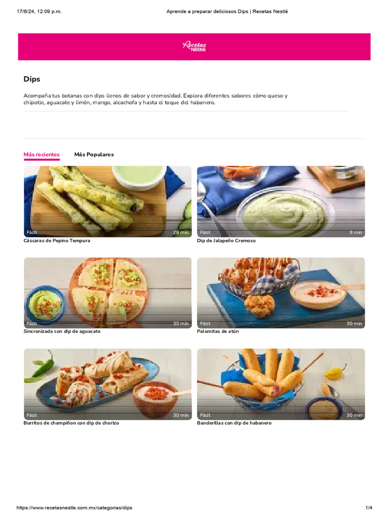 Aprende A Preparar Deliciosos Dips - Recetas Nestlé | PDF | Alimentos ...