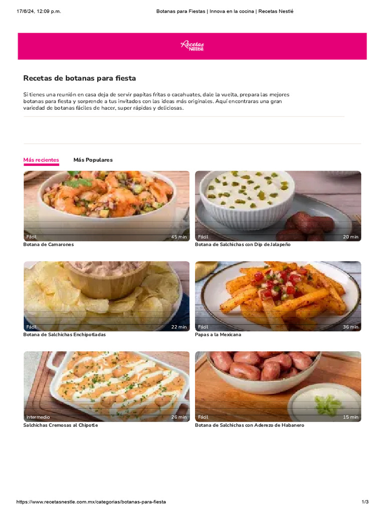 Botanas para Fiestas - Innova en La Cocina - Recetas Nestlé | PDF | Cocina norteamericana ...