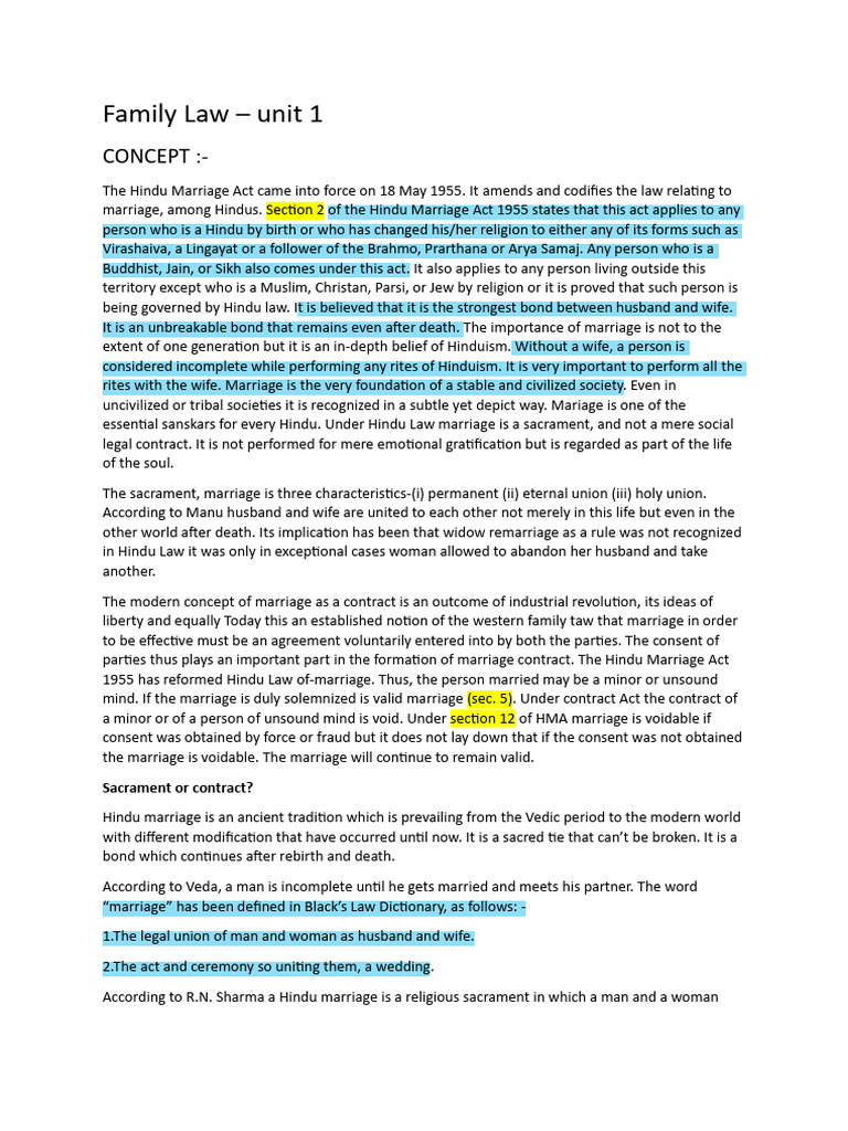 Family Law Unit 1 | PDF | Marriage | Adultery