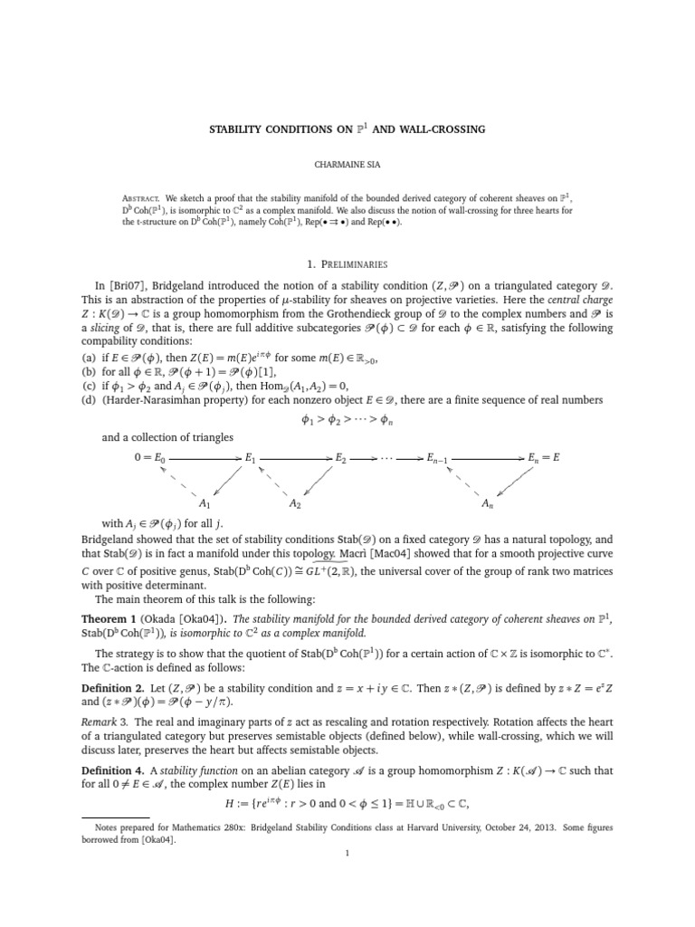 Stability condition on P1 and wall crossing | PDF | Algebra | Geometry