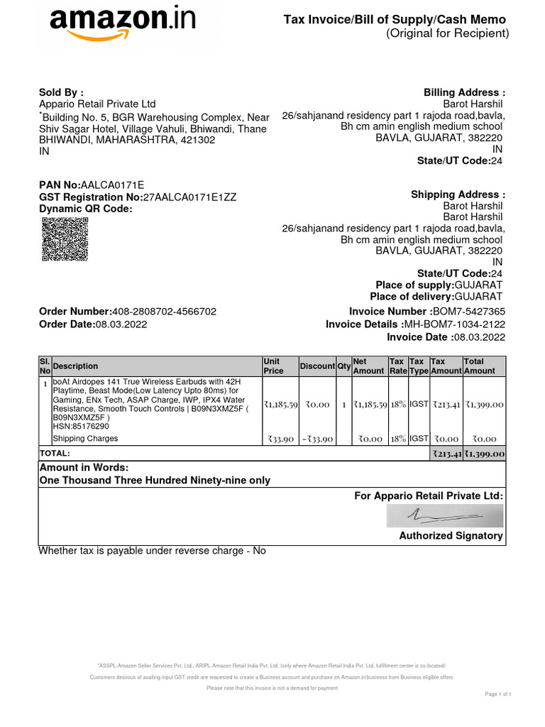 Invoice Boat Airdopes 141 | PDF | Invoice | Trade