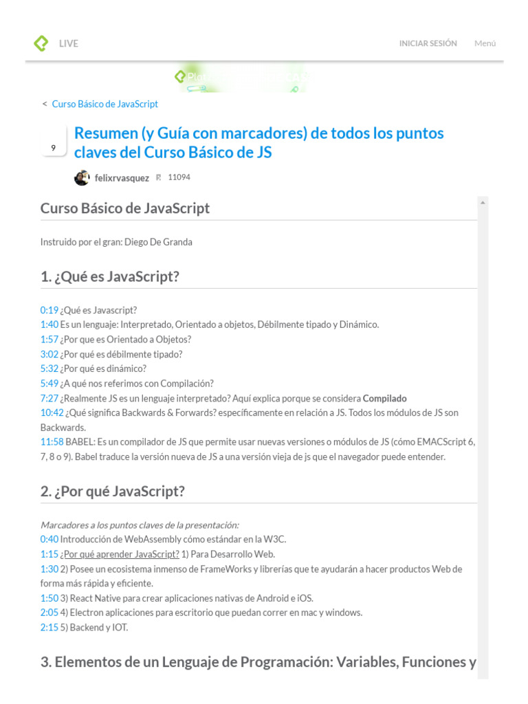 Resumen (Y Guía Con Marcadores) de Todos Los Puntos Claves Del Curso Básico de JS | PDF ...