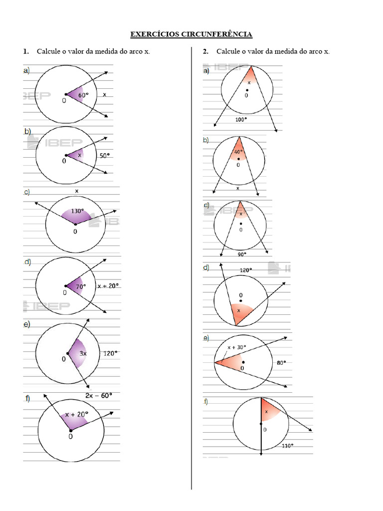 EXERCÍCIOS CIRCUNFERÊNCIA 9° ANO | PDF EXERCÍCIOS CIRCUNFERÊNCIA 9° ANO | PDF