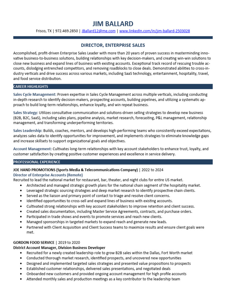 Dice_Resume_CV_Jim_Ballard | PDF | Sales | Hotel