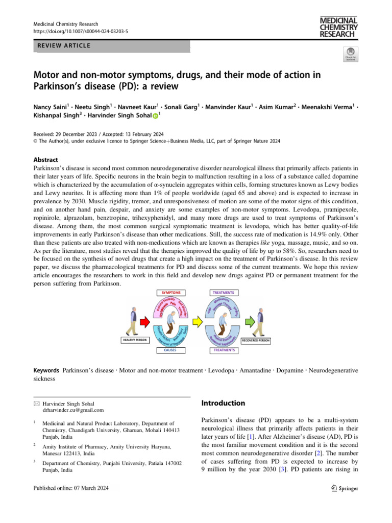 Motor and non-motor symptoms, drugs, and their mode of action in ...