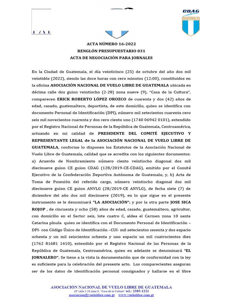 Acta 16-2022 José Sica Rojop | PDF | Guatemala