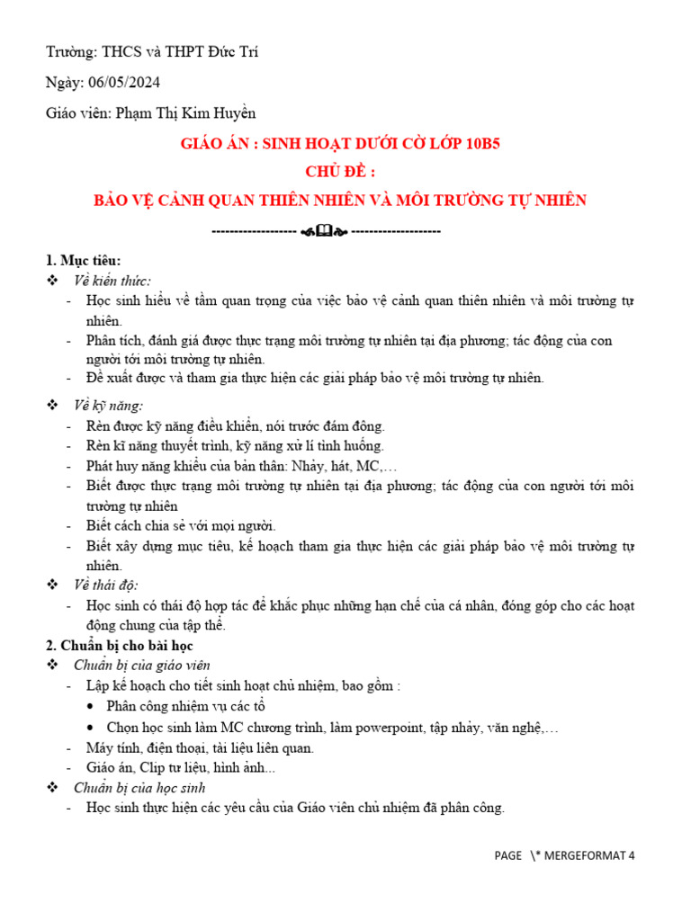 Giáo Án SHDC 10B5 | PDF