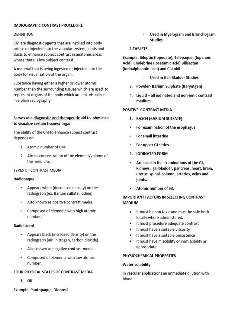 Radiographic Contrast Procedure Notes PDF | PDF | Gallbladder | Liver
