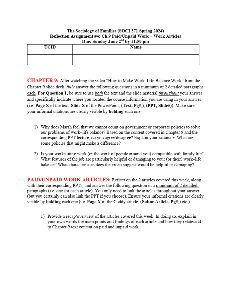Reflection Assignment #4 Spring 2024 SOCI371 | PDF