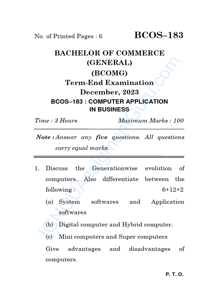 Dec 2023 BCOS-183 | PDF | Databases | Capital Budgeting