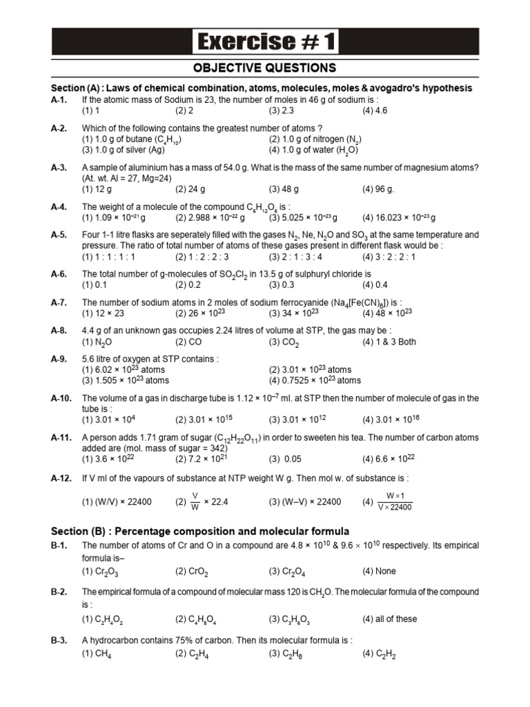 Mole Concept Question Bank | PDF | Scientific Phenomena | Atoms