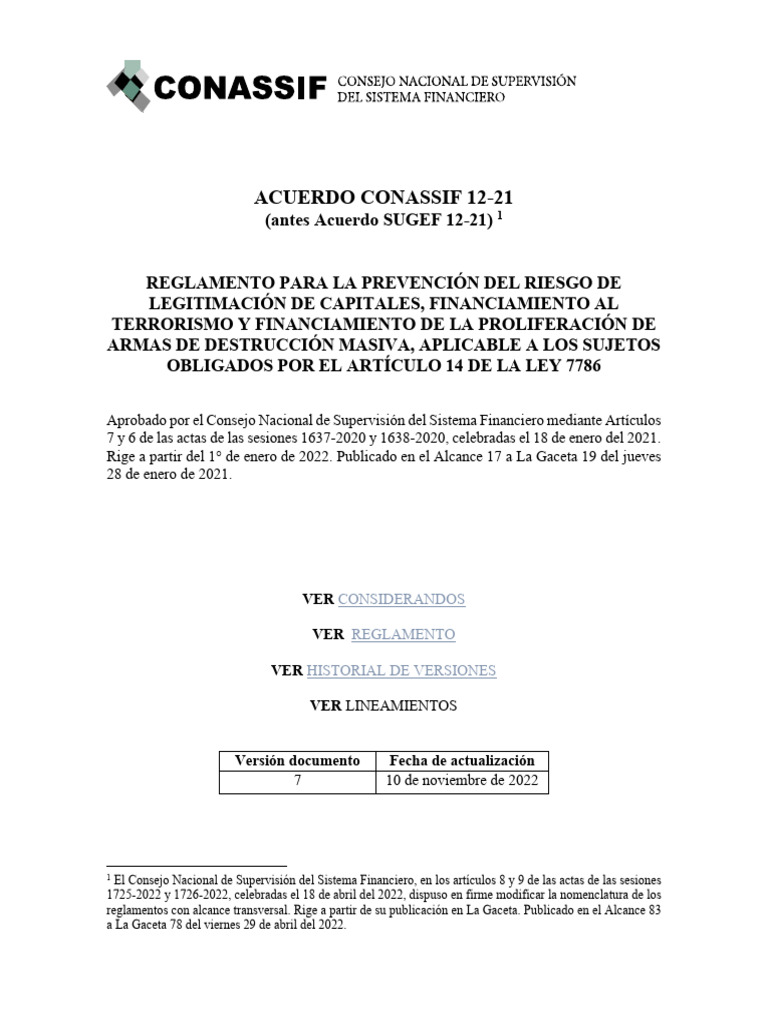CONASSIF 12-21 (v07 10 de Noviembre de 2022) | PDF | Auditoría | Regulación