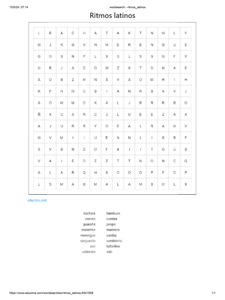 Latin Rhythms Word Search Game | PDF | Wellness