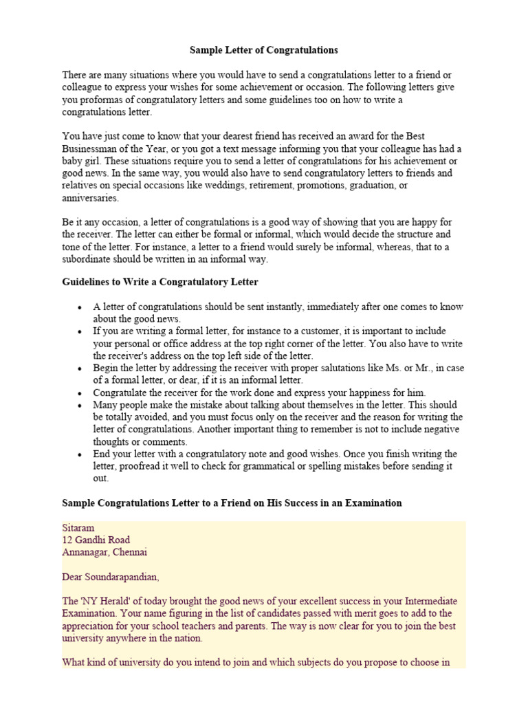 Congratulatory Letter Samples and Tips | PDF