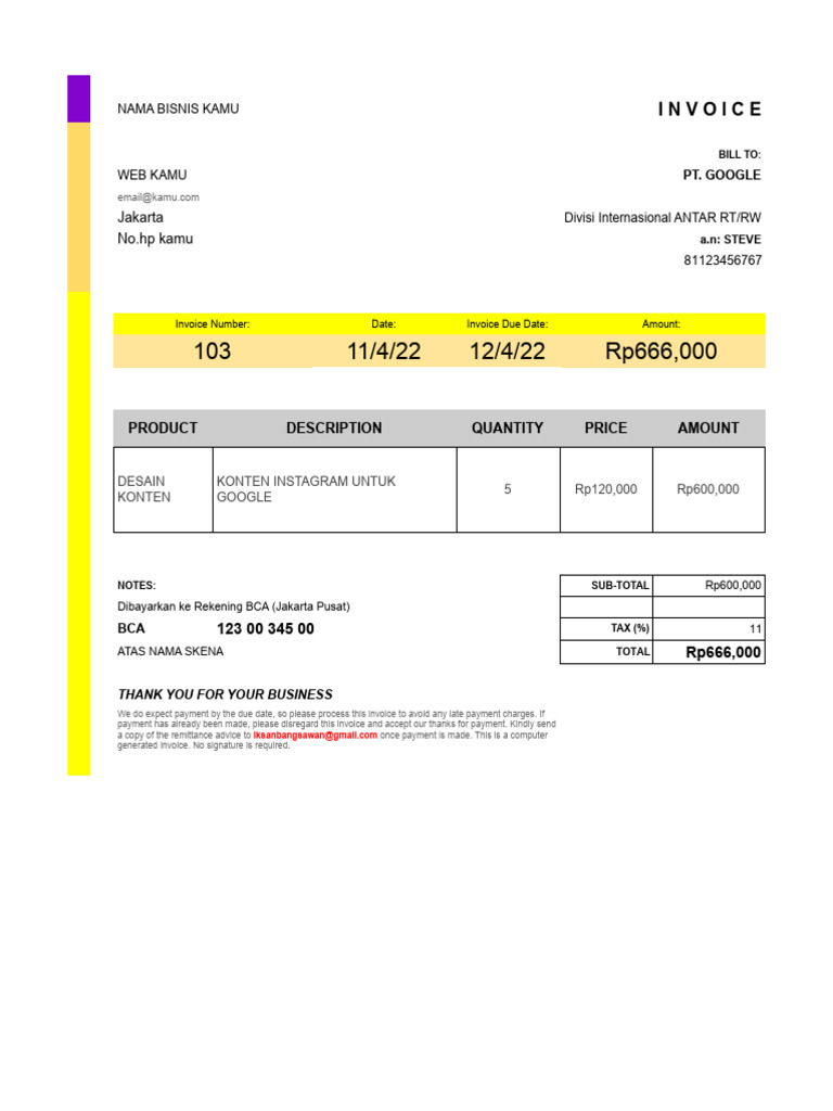 Template Invoice - @iksanbangsawan | PDF | Invoice | Money