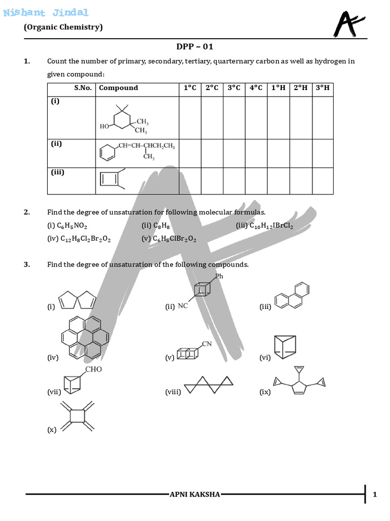 DPP 01 Classification and Nomenclature of Organic C NJ 247 | PDF | Organic Chemistry | Chemistry