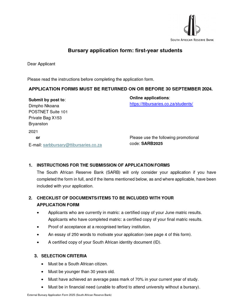 External Bursary Application Form 2025 | PDF