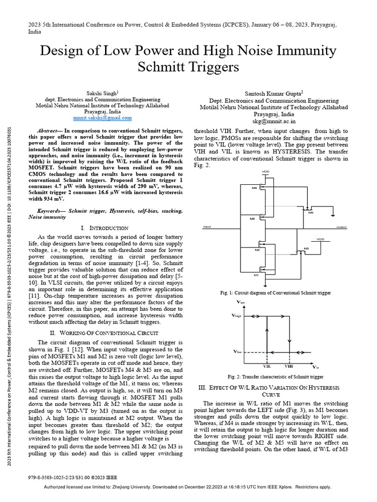 Design_of_Low_Power_and_High_Noise_Immunity_Schmitt_Triggers | PDF | Mosfet | Logic Gate
