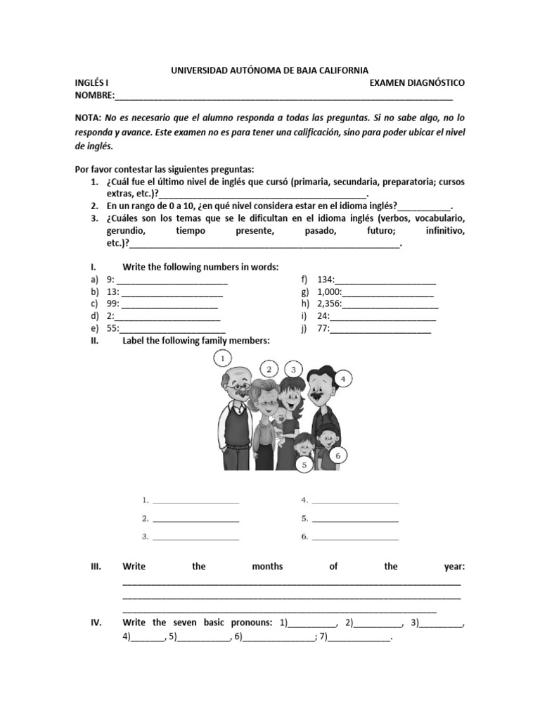 Examen DiagnÃ Stico InglÃ© S | PDF | Linguistic Morphology | Linguistics