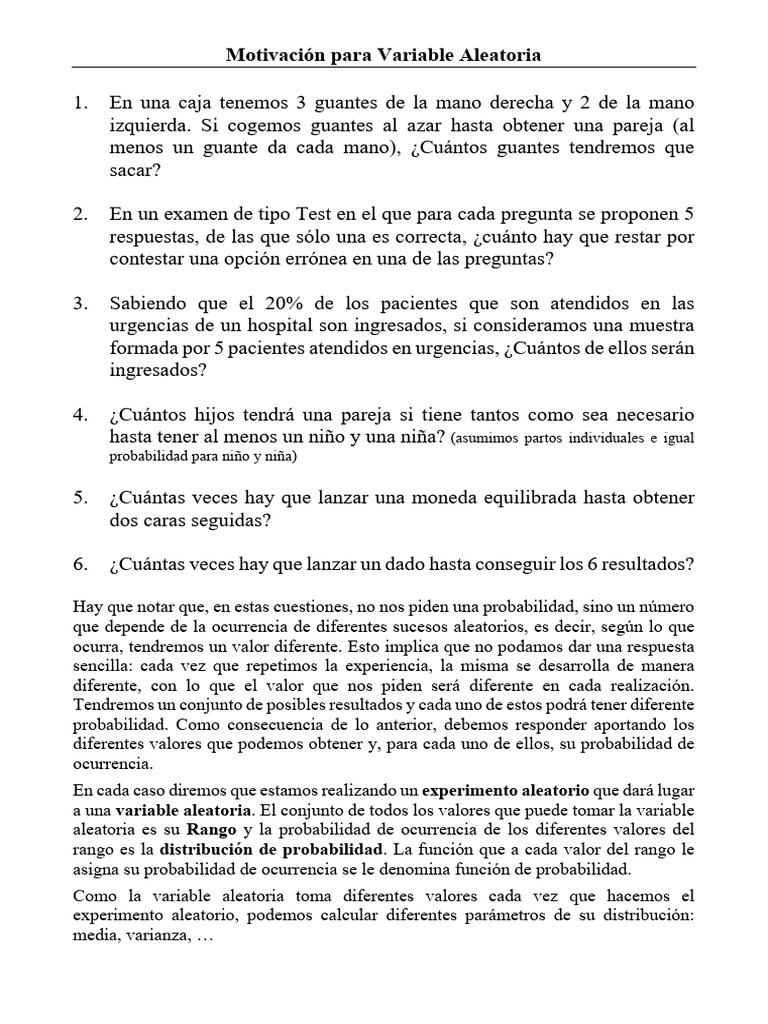 Seis Cuestiones para Introducir La Idea de Variable Aleatoria ... Seis Cuestiones para Introducir La Idea de Variable Aleatoria ...