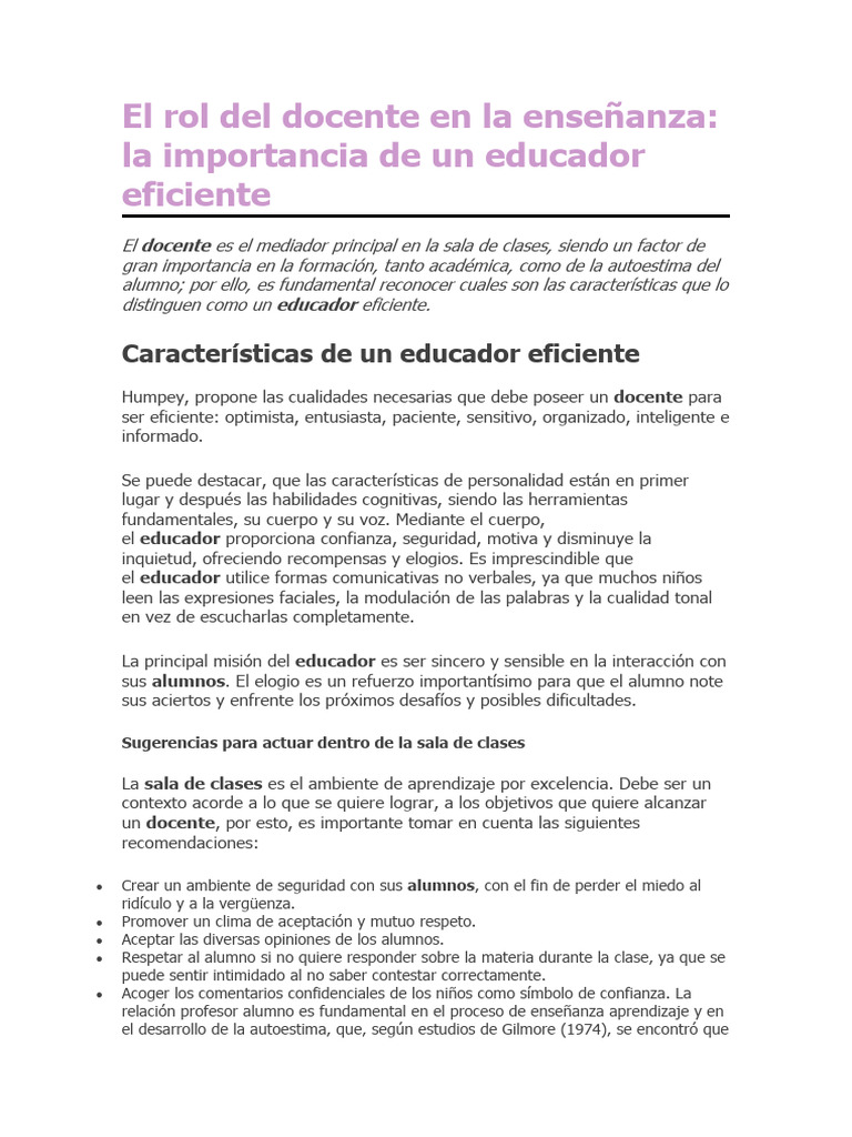 El rol del docente en la enseñanza | Descargar gratis PDF | Aprendizaje ...