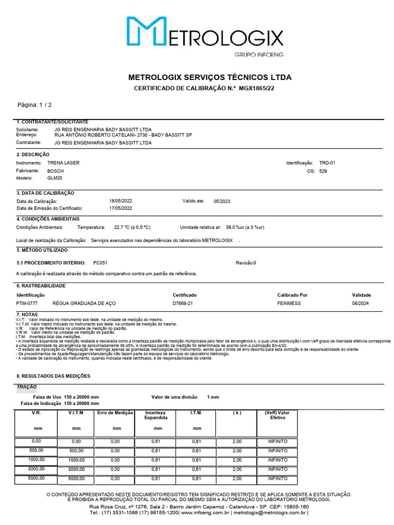 Certificado de Calibração da Trena | PDF | Medição | Calibração