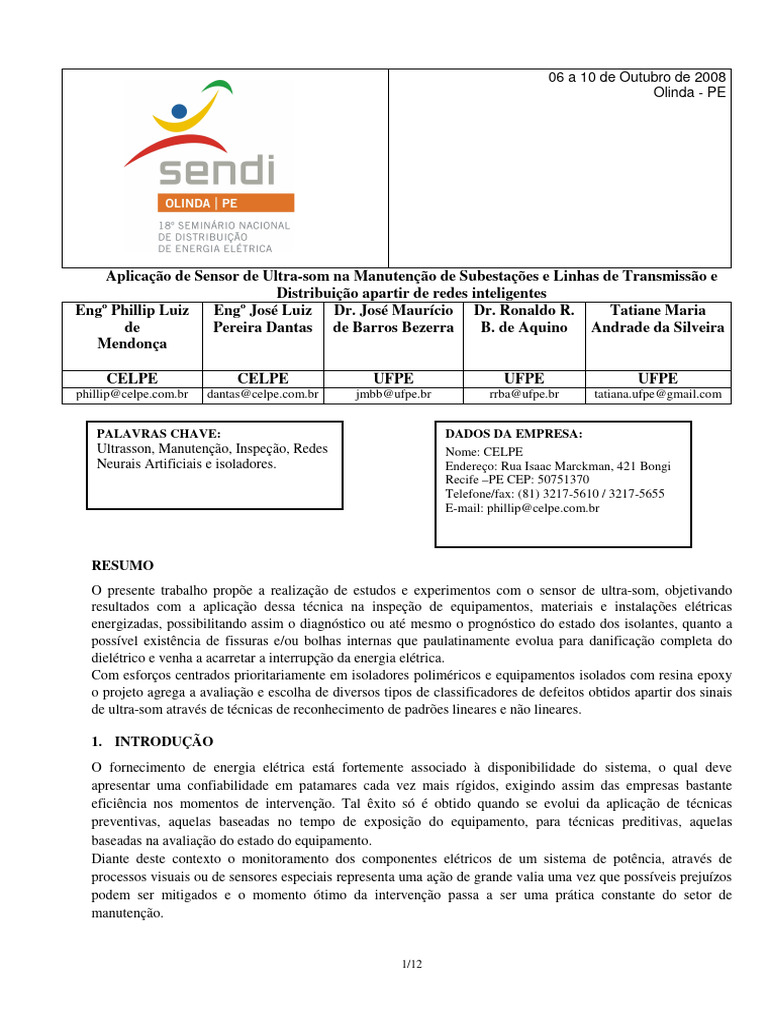Aplicação de Sensor de Ultra Som Na Manutenção de Subestações e Linhas ...